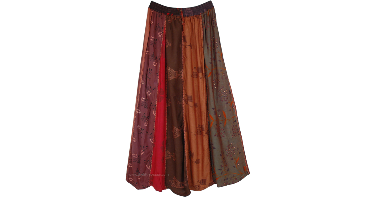 Orange Terrace Vertical Patchwork Long Skirt | Multicoloured | Split ...