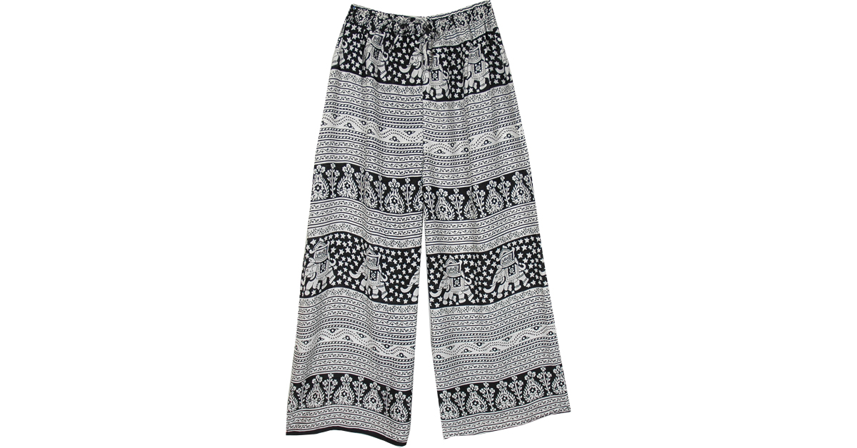 Ebony and Ivory Ethnic Elephant Print Pants | Black | Beach, Floral ...