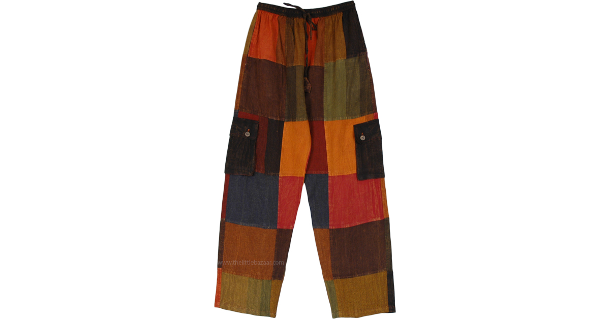 Smoldering Unisex Bohemian Patchwork Box Pocket Pants | Multicoloured ...