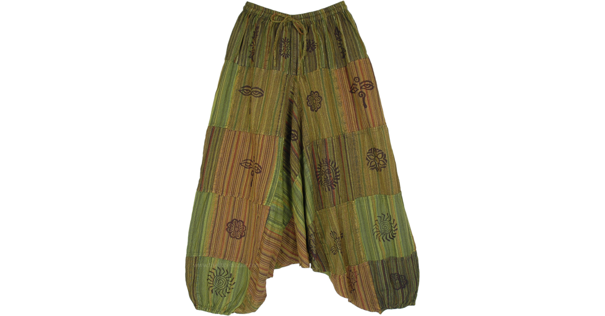 Striped Parched Green Patchwork Aladdin Pants with Mystic Symbols ...