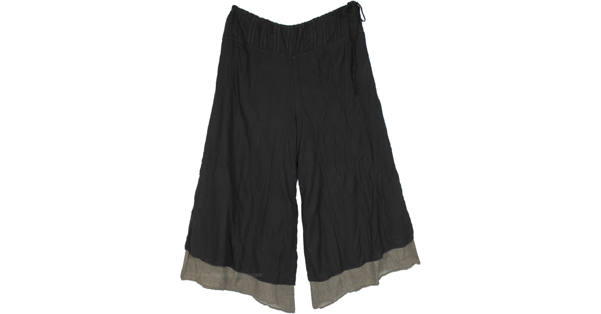 Obsidian Black Cotton Two Layer Wide Leg Pants | Black | Split-Skirts ...