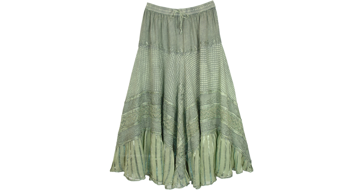 Jade Green Medieval Style Gypsy Long Skirt | Green | Stonewash ...