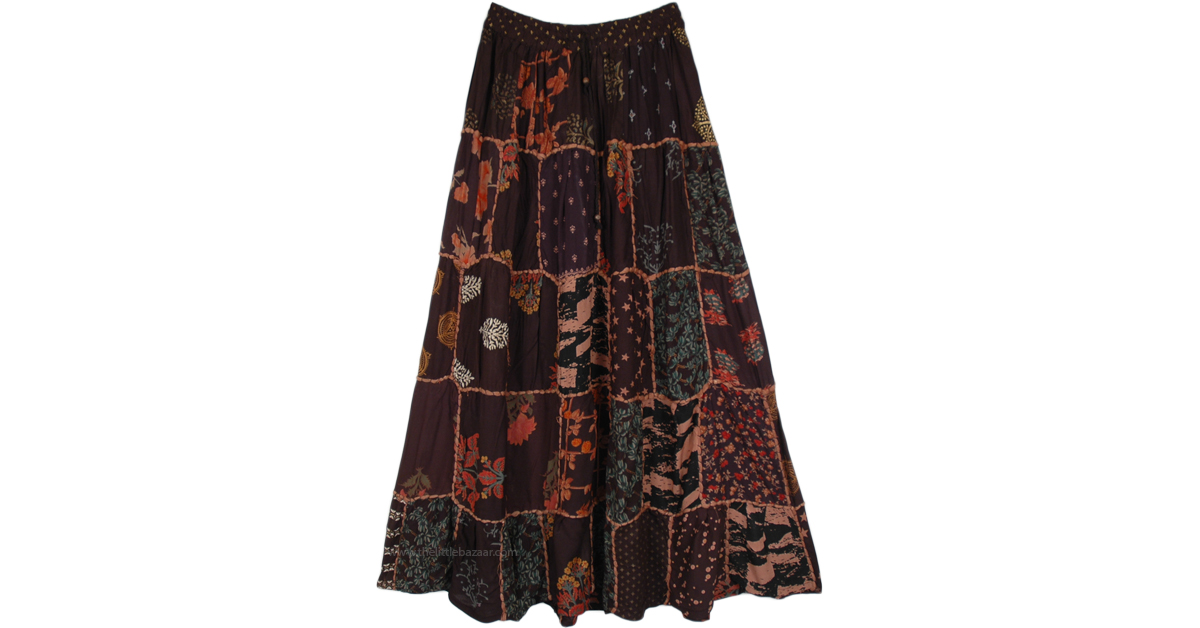 Ebony Midnight Beauty Patchwork Patterned Long Skirt | Black ...