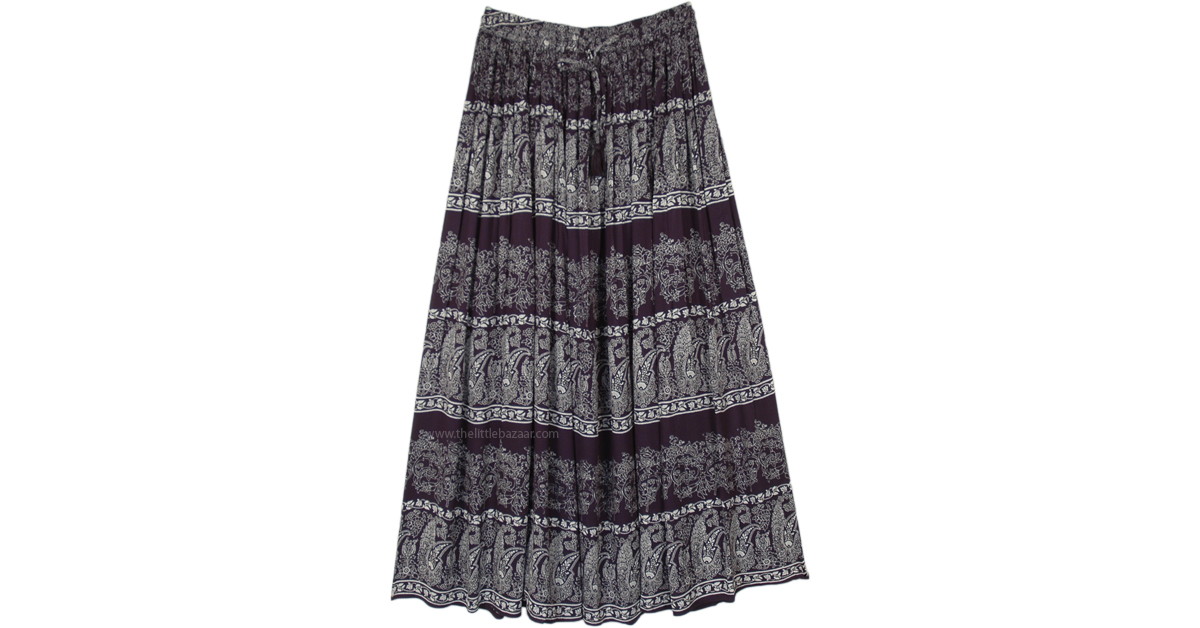 Monochrome Fine Paint Long Boho Skirt | Black | Misses, Printed, Indian