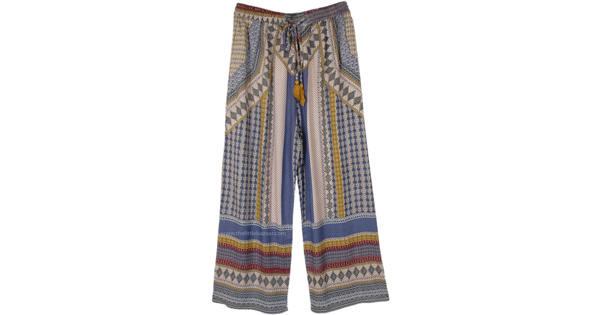 Boho Nomad Free Flow Summer Pants | Blue | Split-Skirts-Pants, Bohemian