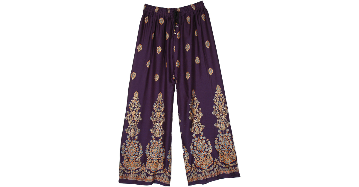 Majestic Beauty Straight Rayon Pants with Folk Print | Blue | Split ...