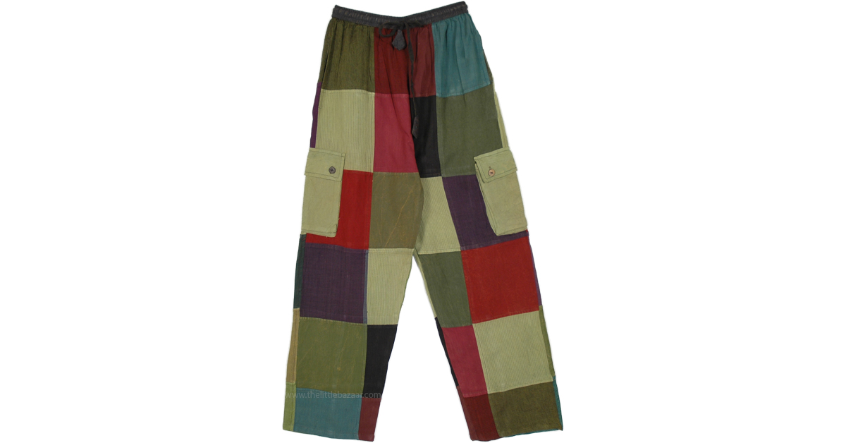 Sale:$26.99 Green Adventure Bohemian Patchwork Box Pocket Pants ...