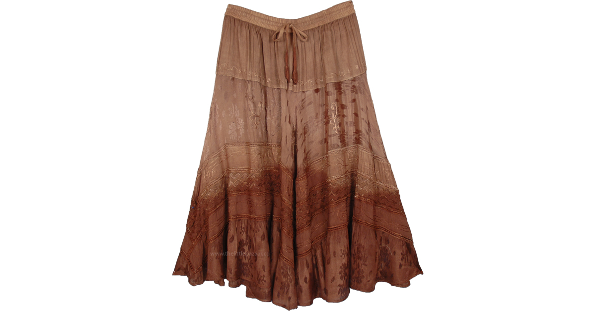 Old Copper Ombre Midi Western Skirt | Brown | Embroidered, Handkerchief,Western-Skirts,Western ...