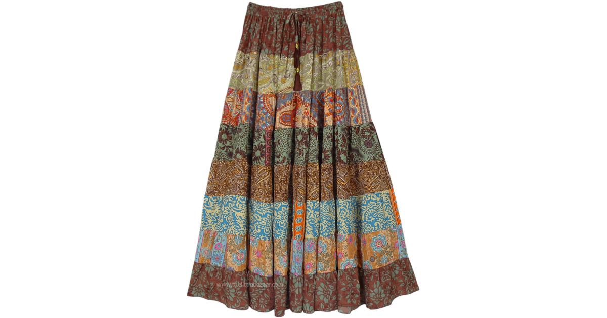 Garden Roast Multi Panel Maxi Long Skirt | Brown | Patchwork, Maxi ...