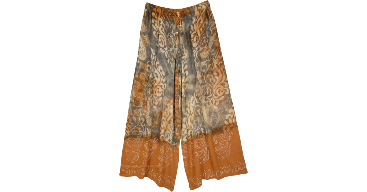 Psychedelic Bronze Flowy Hippie Long Pants | Bronze | Split-Skirts ...