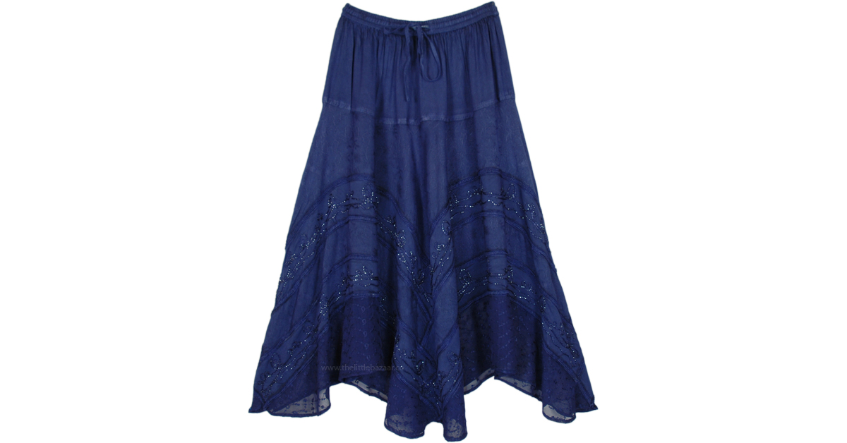 Dark Blue Renaissance Skirt with Glitter Embroidery | Blue ...