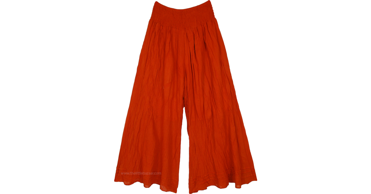The Orange Terrace Wide Leg Shirred Waist Palazzo Pants Orange