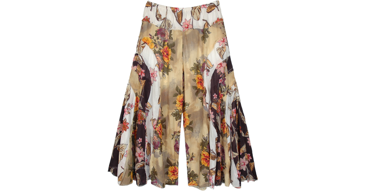 Dusky Flowers Curvy Patches Flowy Palazzo Pants | Multicoloured | Split ...
