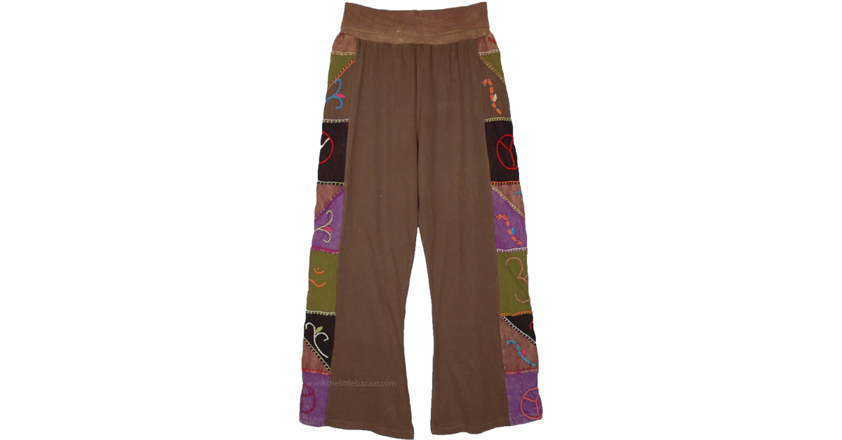 Shaggy Hippie Side Patchwork Knit Pants | Brown | Split-Skirts-Pants ...