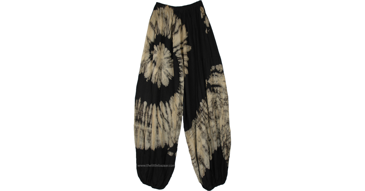 Ebony and Ivory Tie Dye Swirl Tall Harem Pants | Black | Split-Skirts ...