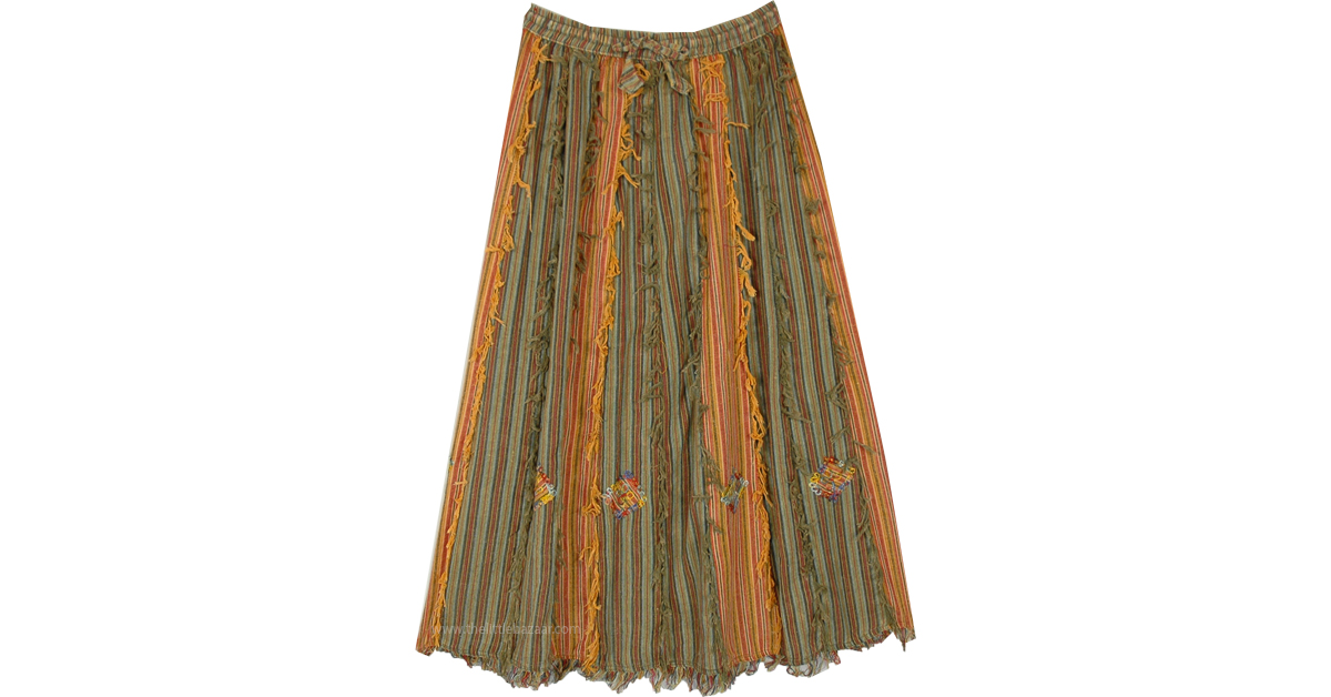 Olive Fiesta Patchwork Cotton Frill Fringe Skirt | Multicoloured ...