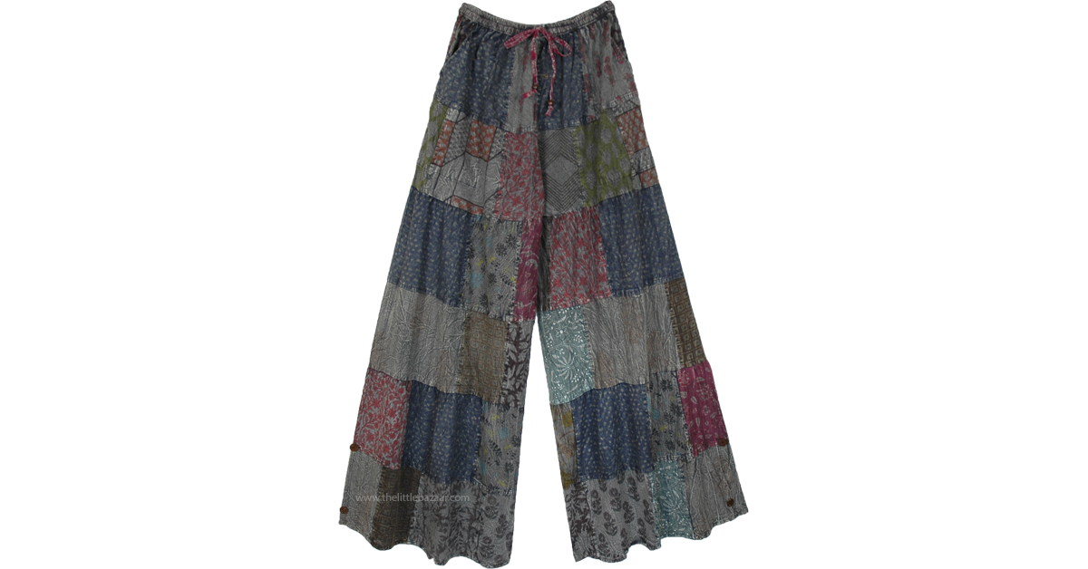 Grey Pottery Bohemian Patchwork Long Cotton Pants | Grey | Split-Skirts ...