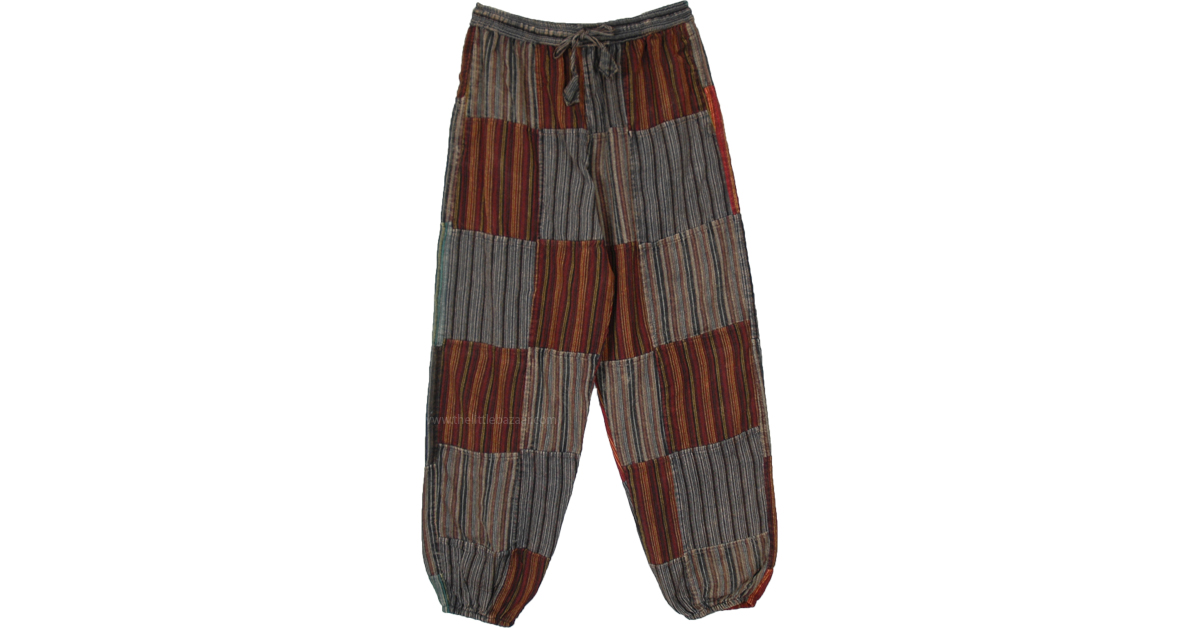 Hippie Harem Striped Crust Patchwork Pants | Brown | Split-Skirts-Pants ...
