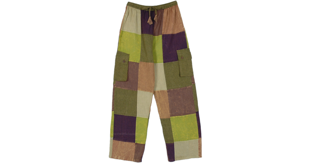 Sale:$26.99 Pastel Foliage Bohemian Patchwork Box Pocket Pants ...