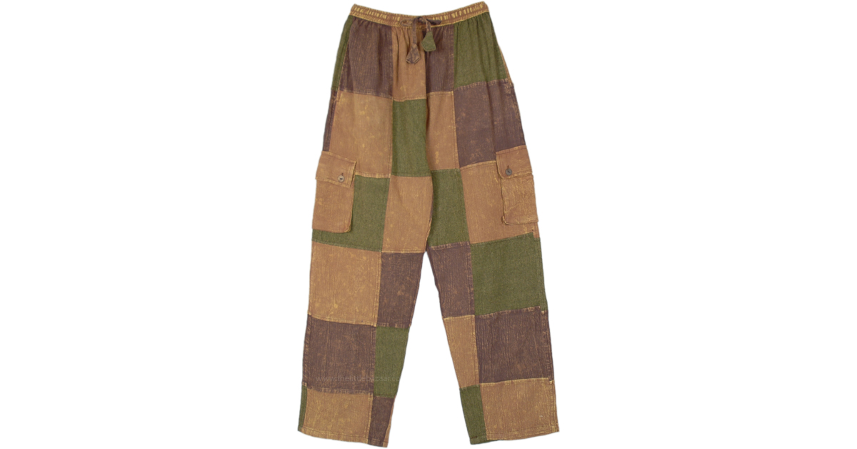 Desert Mirage Bohemian Patchwork Box Pocket Pants | Brown | Split ...