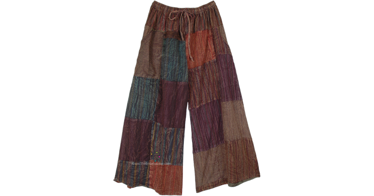 Harvest Salad Patchwork Wide Leg Boho Pants | Brown | Split-Skirts ...