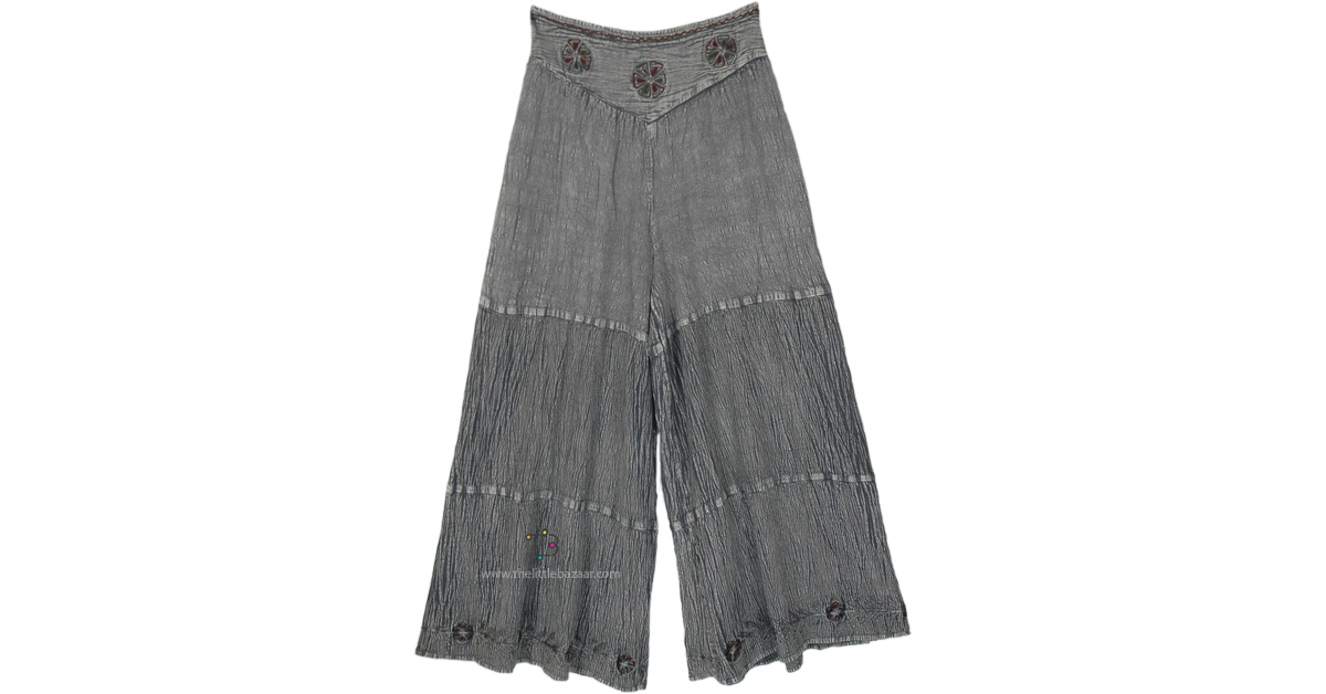 Ruby Grey Washed Palazzo Boho Pants | Grey | Split-Skirts-Pants, Stonewash, Embroidered, Misses ...