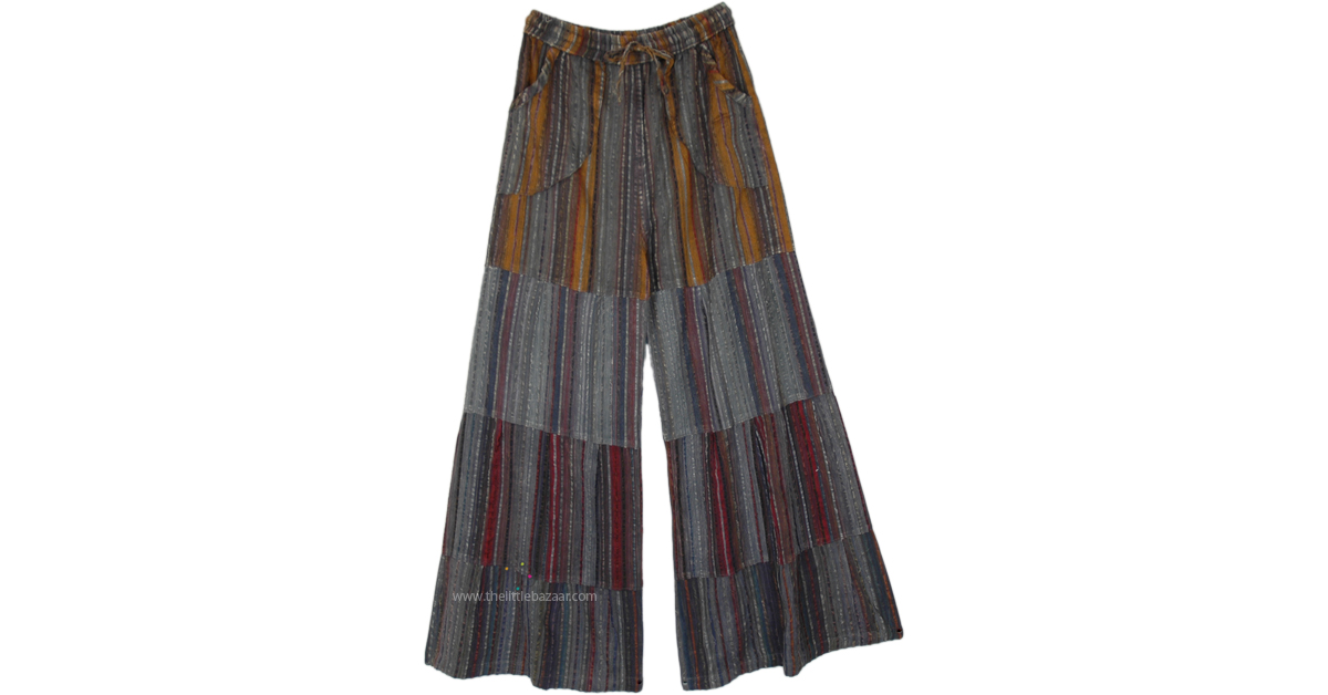 Cosmic Grey Wide Leg Bohemian Pants | Grey | Striped, Bohemian