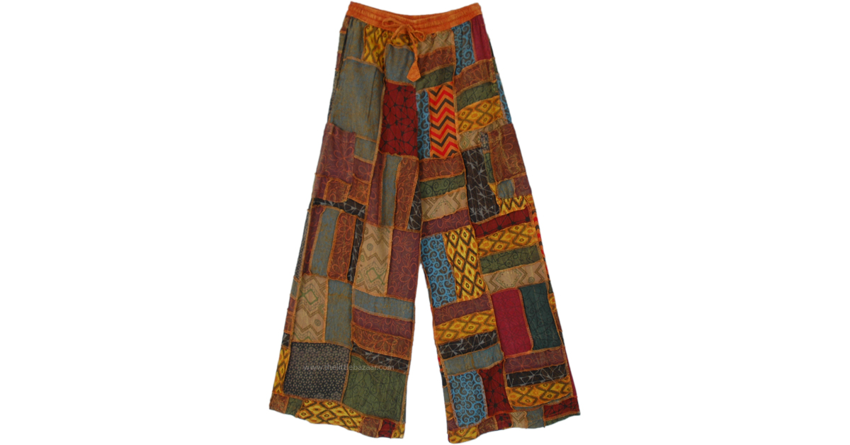 Carnival Orange Handmade Patchwork Pants | Orange | Split-Skirts-Pants ...