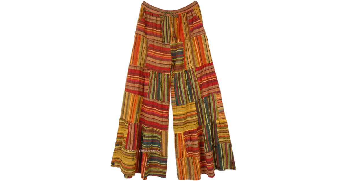 Citrus Bright Bohemian Patchwork Cotton Pants | Orange | Split-Skirts ...