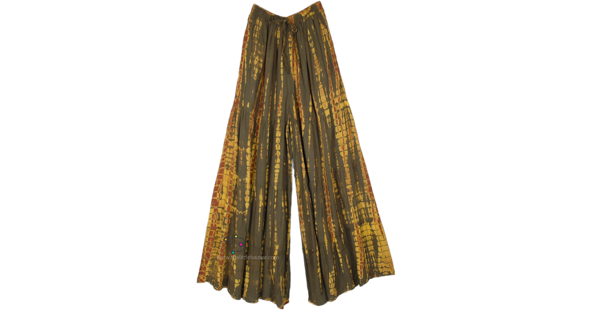 Golden Henna Tie Dye Flowy Pants | Green | Split-Skirts-Pants,Bohemian ...