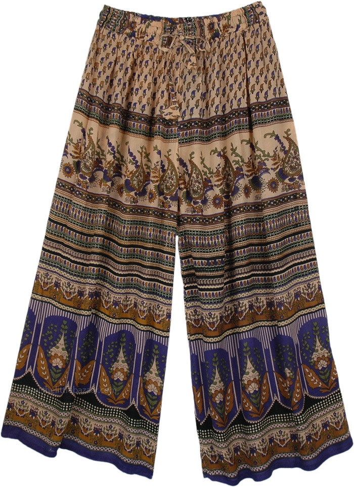 Ethnic Print Free Flowing Street Pants | Beige | Split-Skirts-Pants ...