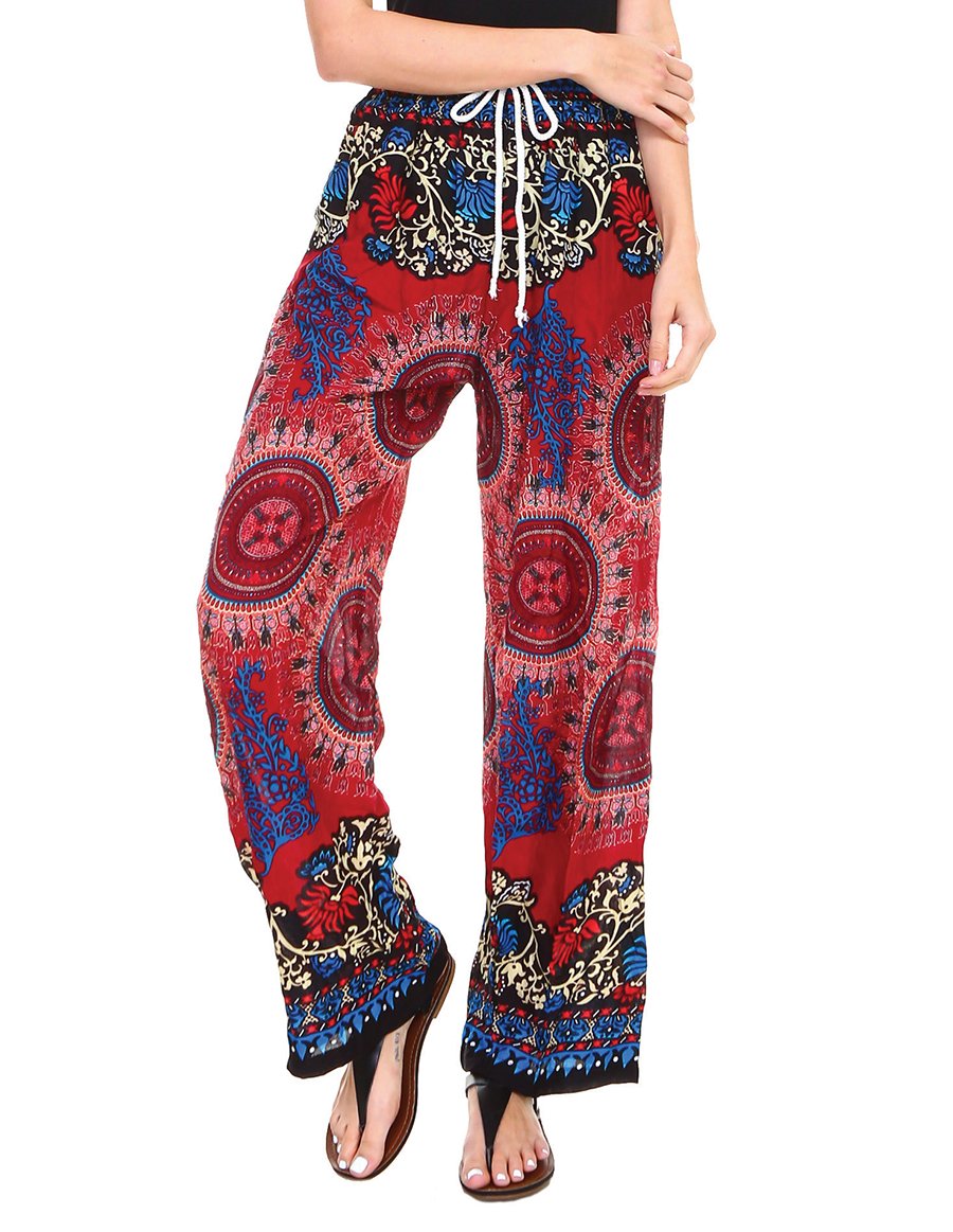 Robust Red Boho Rayon Pants with Mandala Prints | Red | Split-Skirts ...