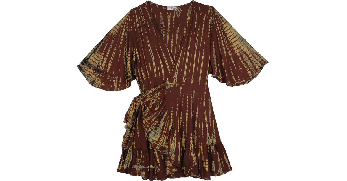 Amber Glow Wrap Around Butterfly Sleeve Sundress | Dresses | Brown ...