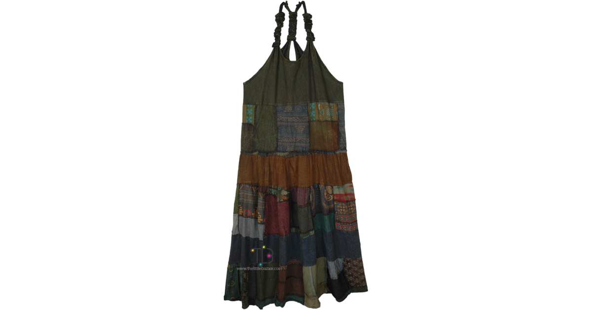Green Spirit Bohemian Patchwork Colorful Dress | Dresses | Green ...