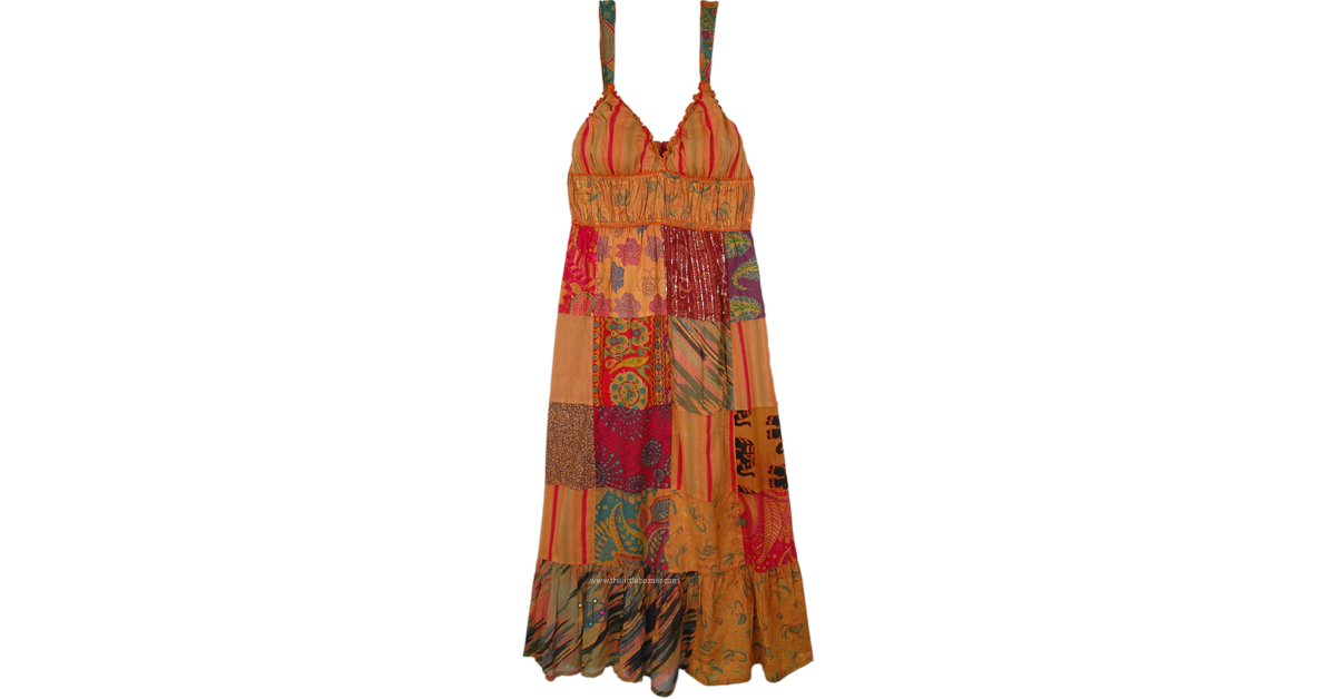 Sunrise Bohemian Patchwork Bralette Dress | Dresses | Orange | Maxis ...