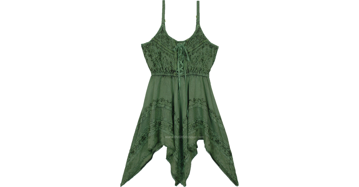Green Embroidery Short Western Dress | Dresses | Green | Embroidered ...