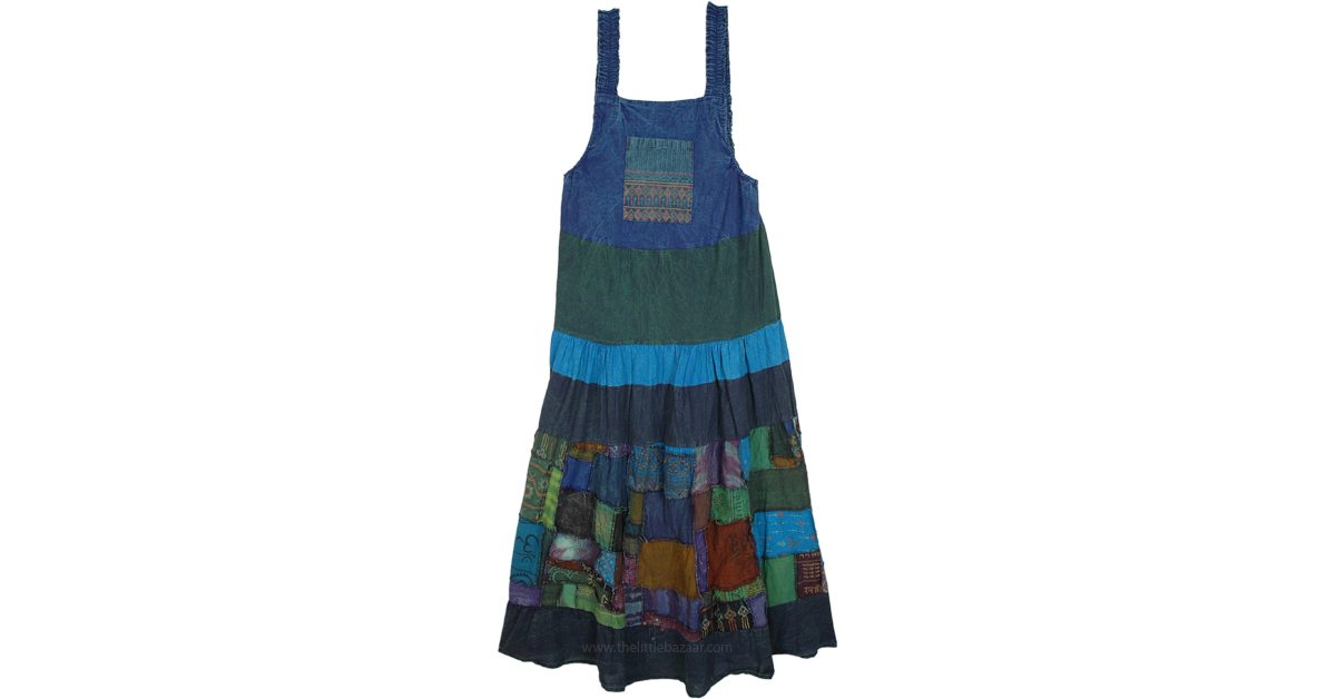 Deep Blues Bohemian Patchwork Sleeveless Dress | Dresses | Blue | Sleeveless, Patchwork, Bohemian