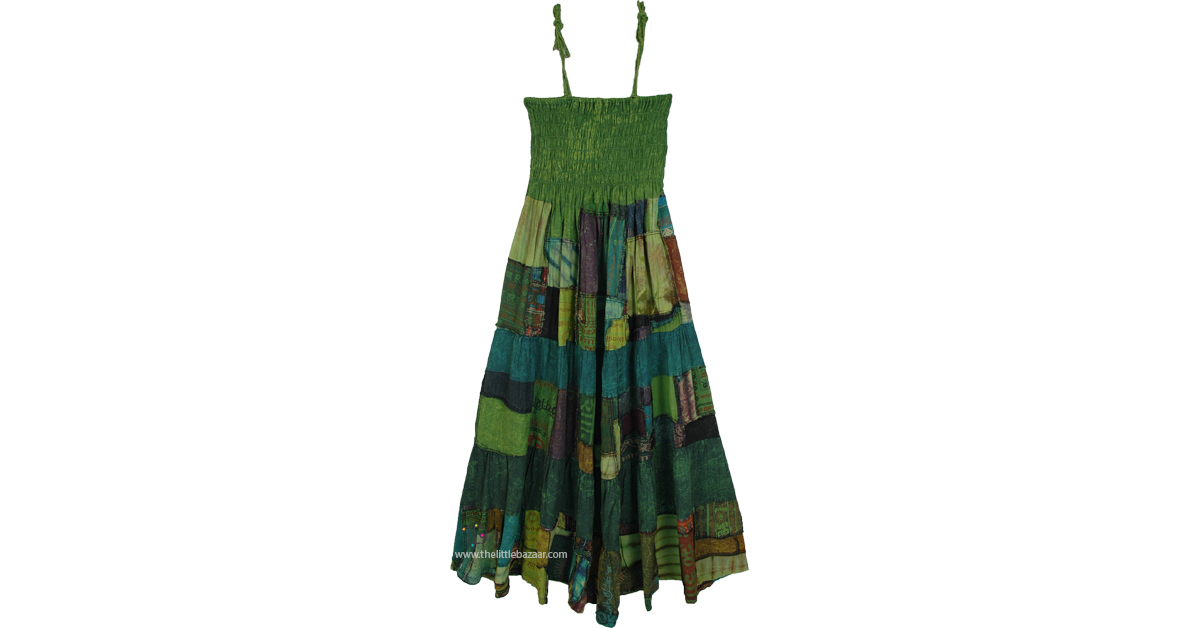 Palm Leaf Versatile Boho Cotton Patchwork Dress Skirt | Dresses | Green ...