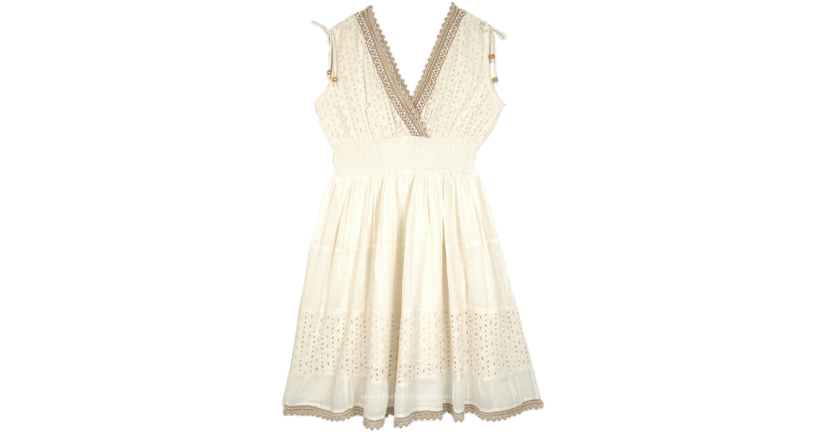 Beige Boho Lace Cotton Dress | Dresses | Beige | Bohemian