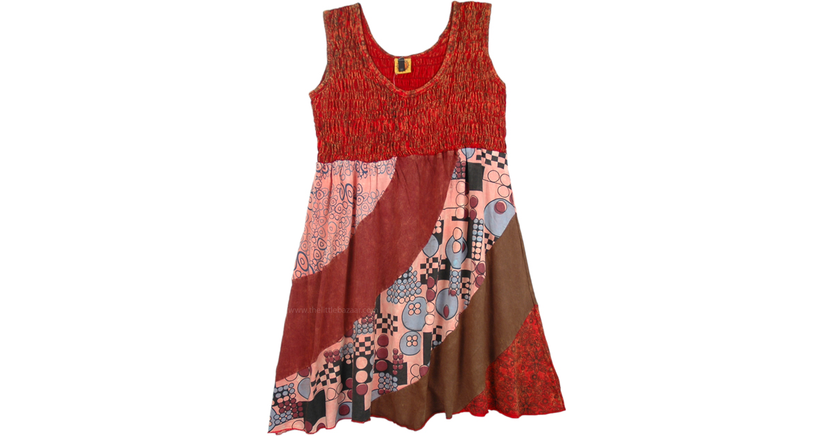 Burnt Umber Patchwork Boho Dress | Dresses | , Bohemian