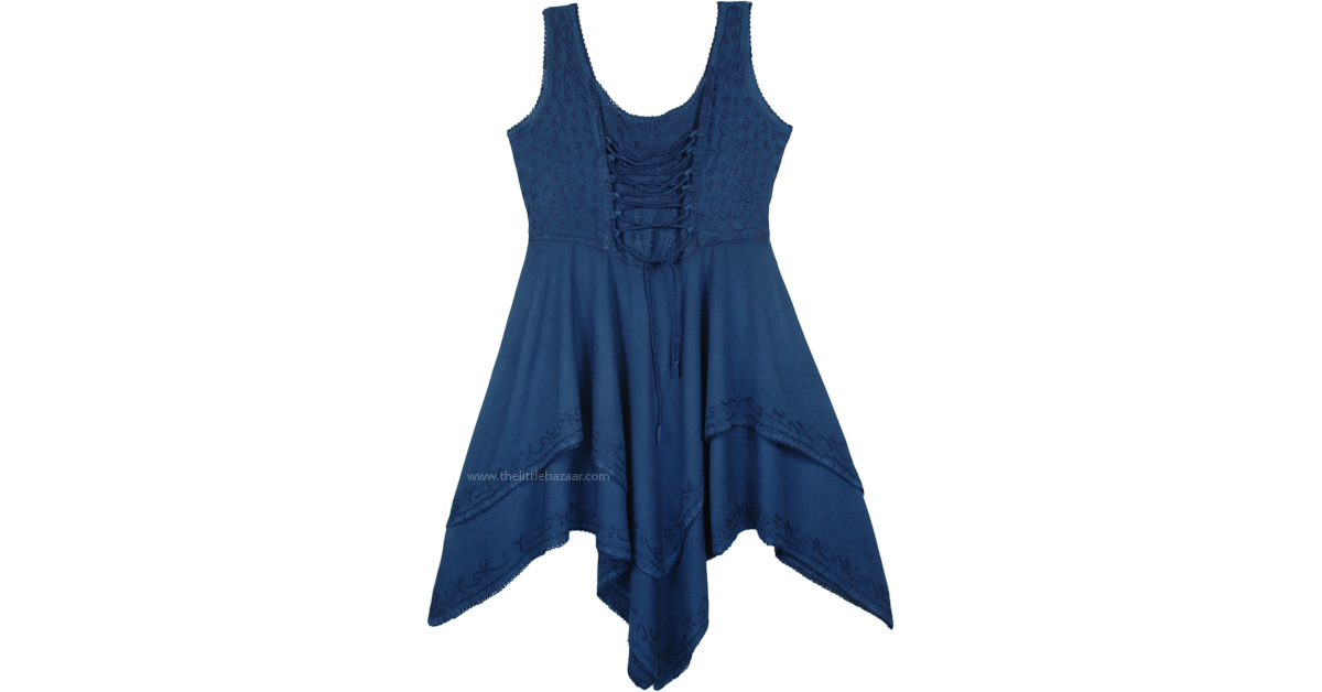 indigo Soft Western Rodeo Embroidered Handkerchief Hem Dress | Dresses ...