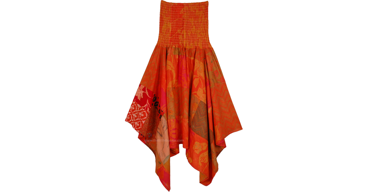 Tangerine Mosaic Handkerchief Hem Cotton Dress | Dresses | Orange | Sleeveless, Patchwork, Bohemian