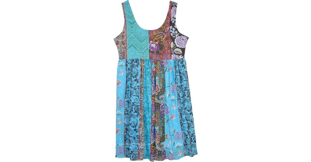 Turquoise Blue Multi-Floral Cotton Dress | Dresses | Blue | Sleeveless ...