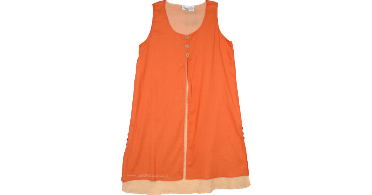 Sunset Cotton Sleeveless Short Dress in Two Layers | Dresses | Orange ...
