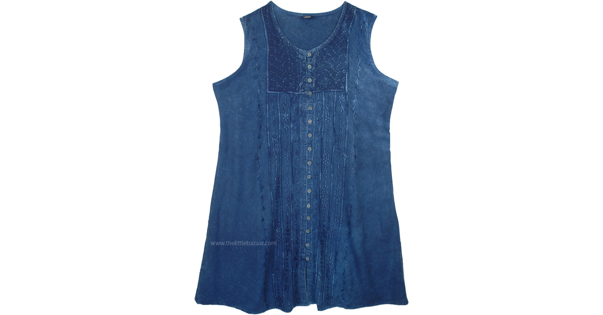 Sale:$22.99 Denim Blue Stonewashed Knee Length Sleeveless Dress ...