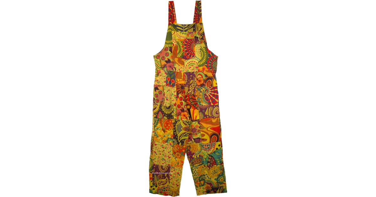 Daisy Yellow Hippie Patchwork Overalls Jumpsuit | Dresses | Yellow ...