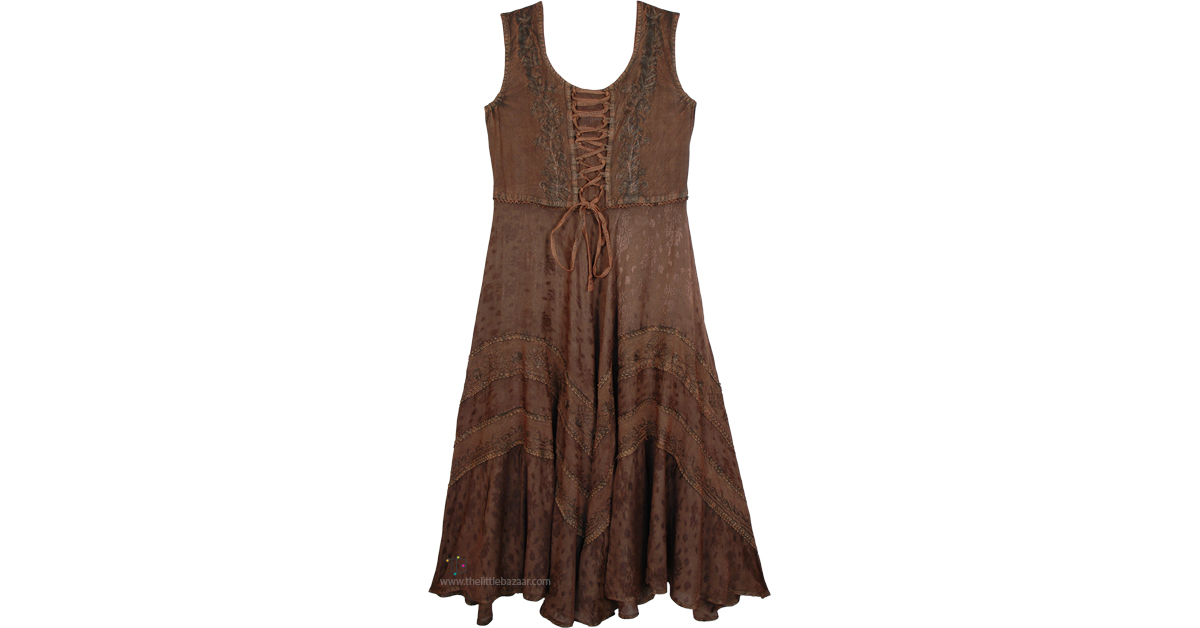 Chocolate Ember Embroidered Midi Western Dress | Dresses | Brown ...