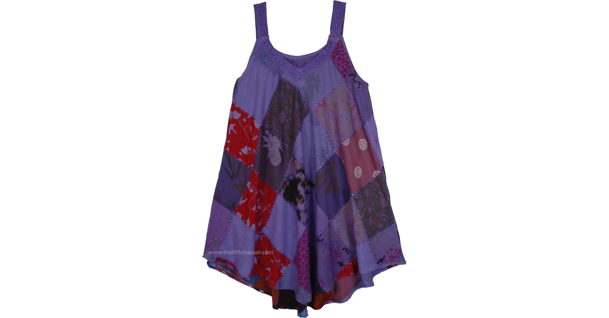 Amethyst Mosaic Boho Patchwork Short Sundress | Dresses | Purple ...