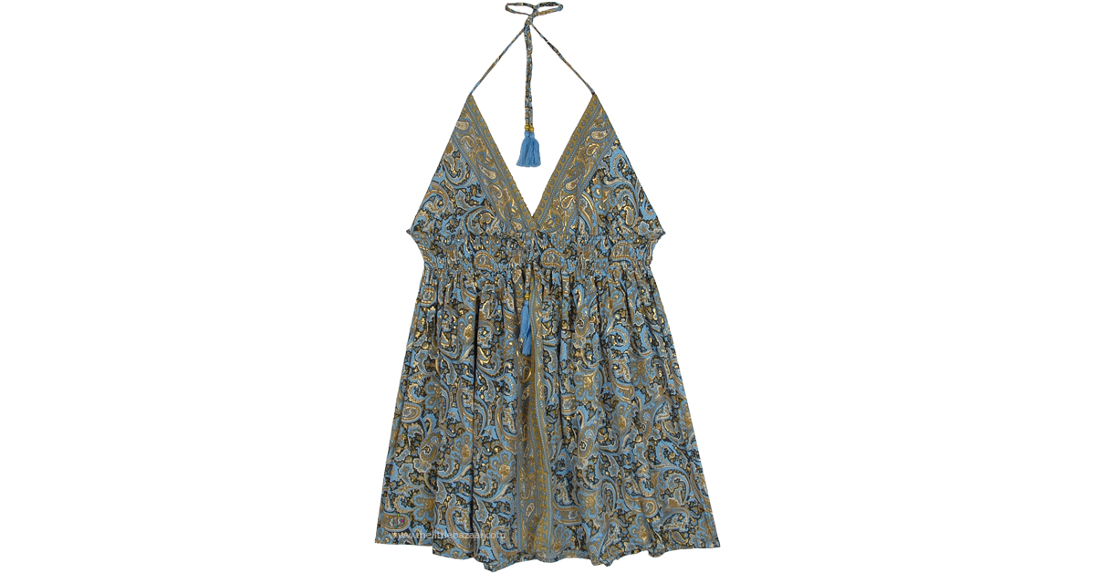 Paisley Paradise Backless Halter Short Dress | Dresses | Blue ...
