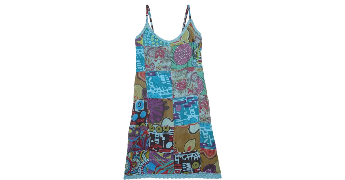 Hippie Boho Cotton Summer Blue Patchwork Dress | Dresses | Blue ...